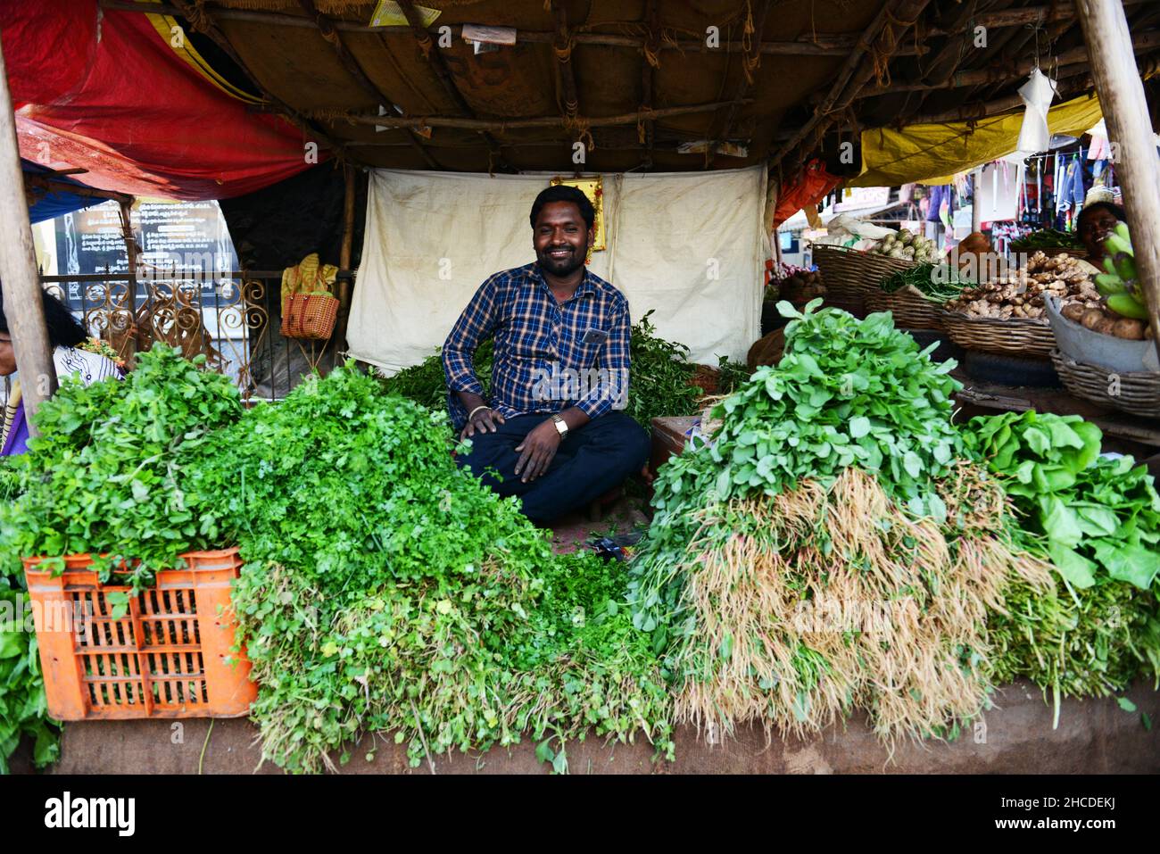 The colorful market on the main street in Kuppam, Andhra Pradesh, India ...