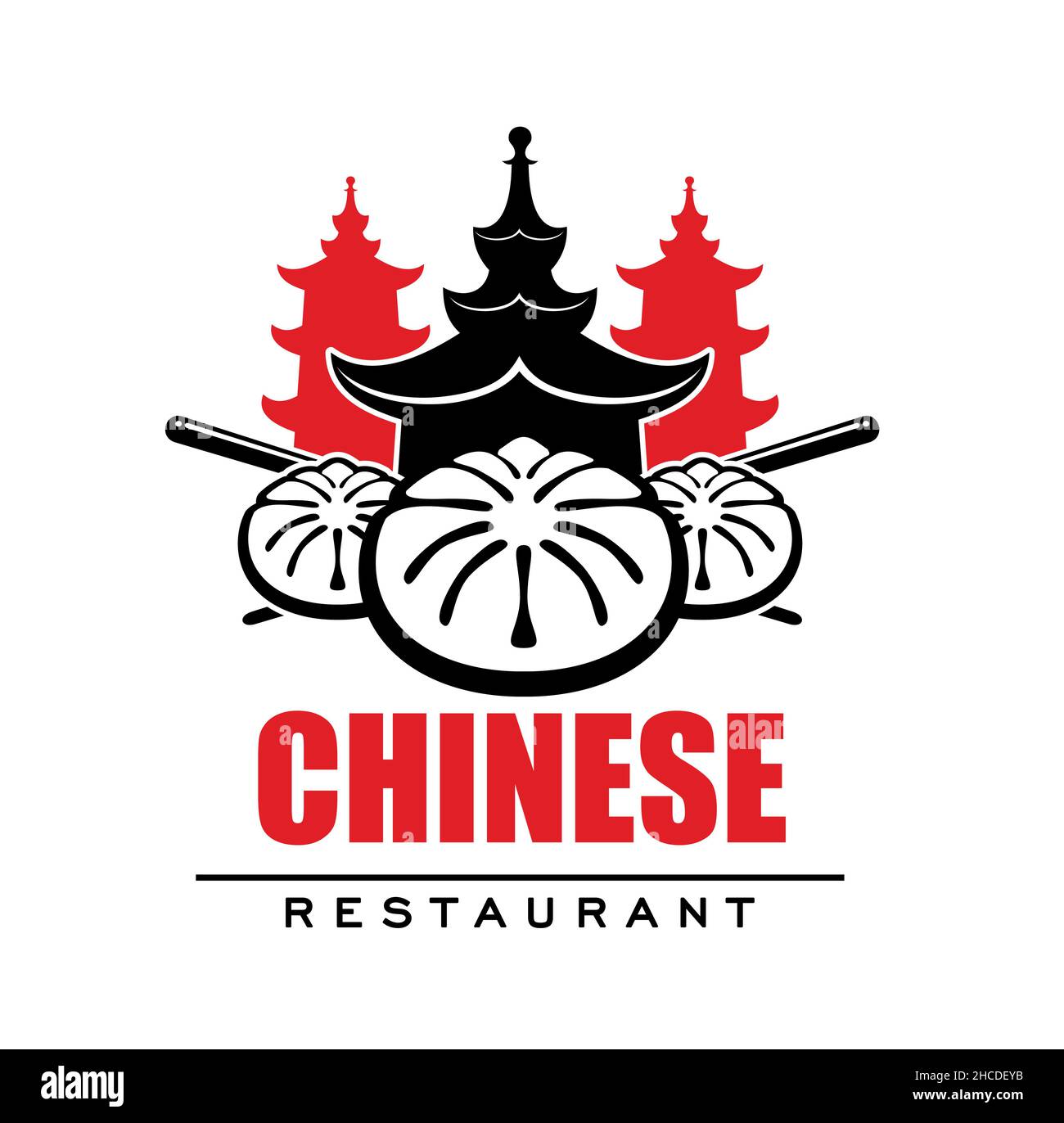 Chinese cuisine restaurant icon with pagoda temple and baozi meal ...