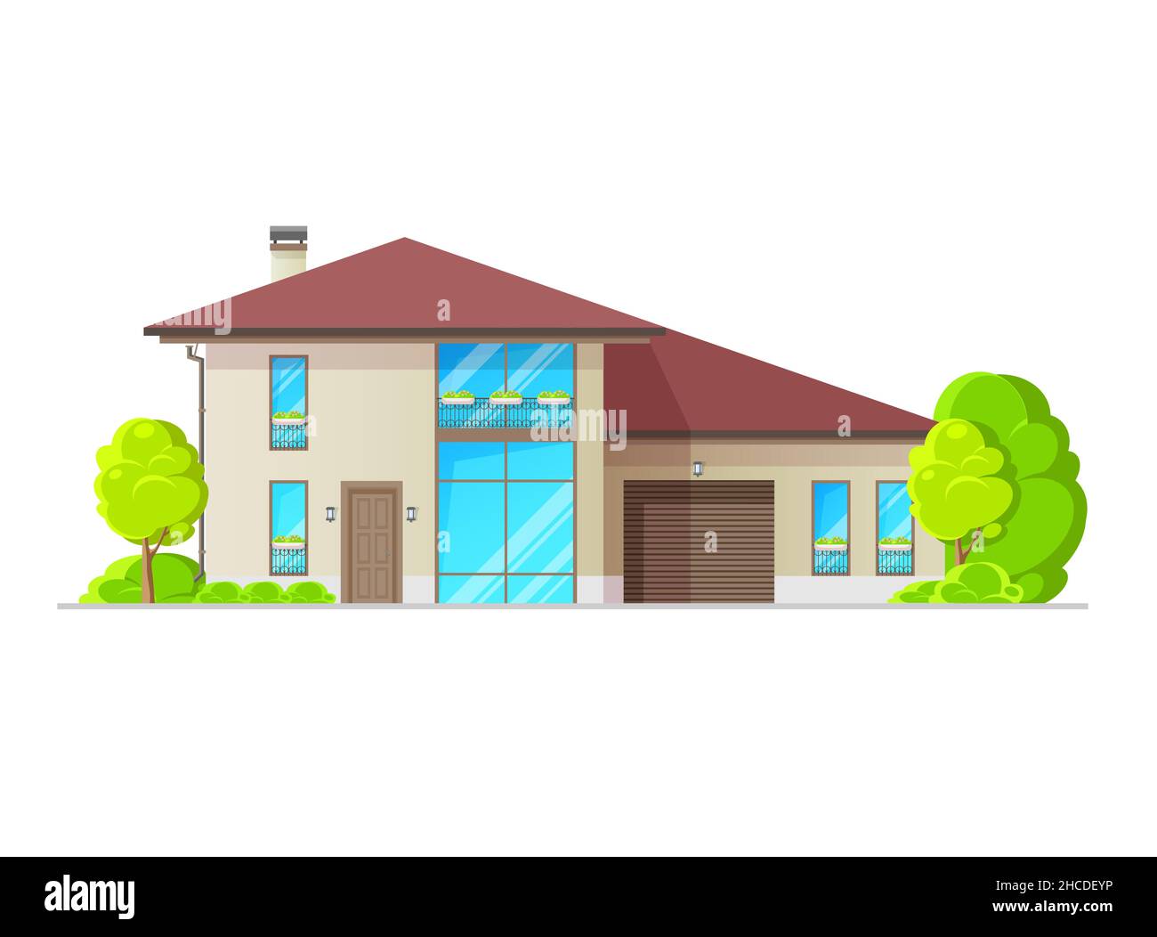 Residential neighborhood two-storey house exterior with garage. Modern ...