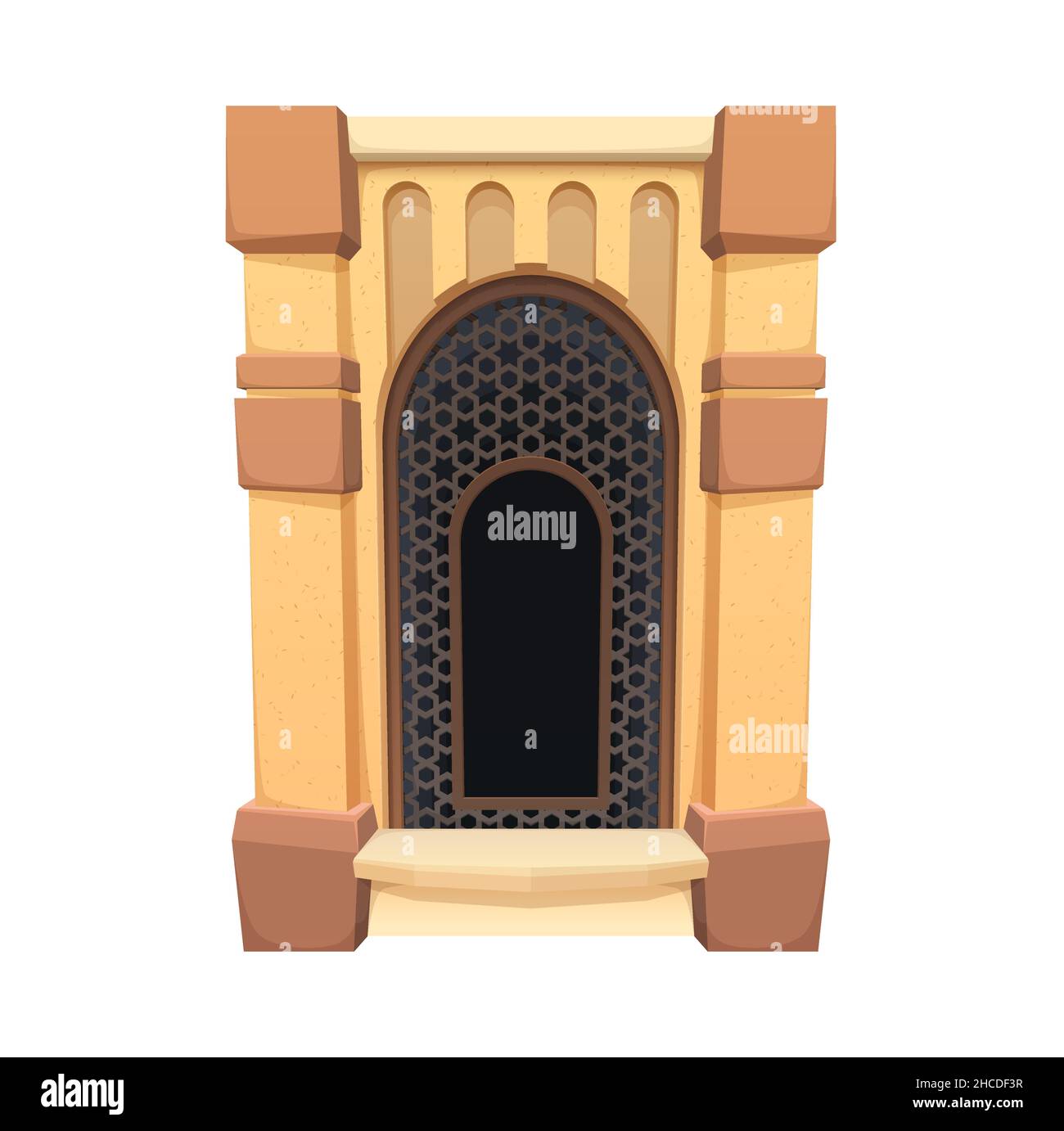 Cartoon arabic medieval window of castle. Vector stone arch with arab ...
