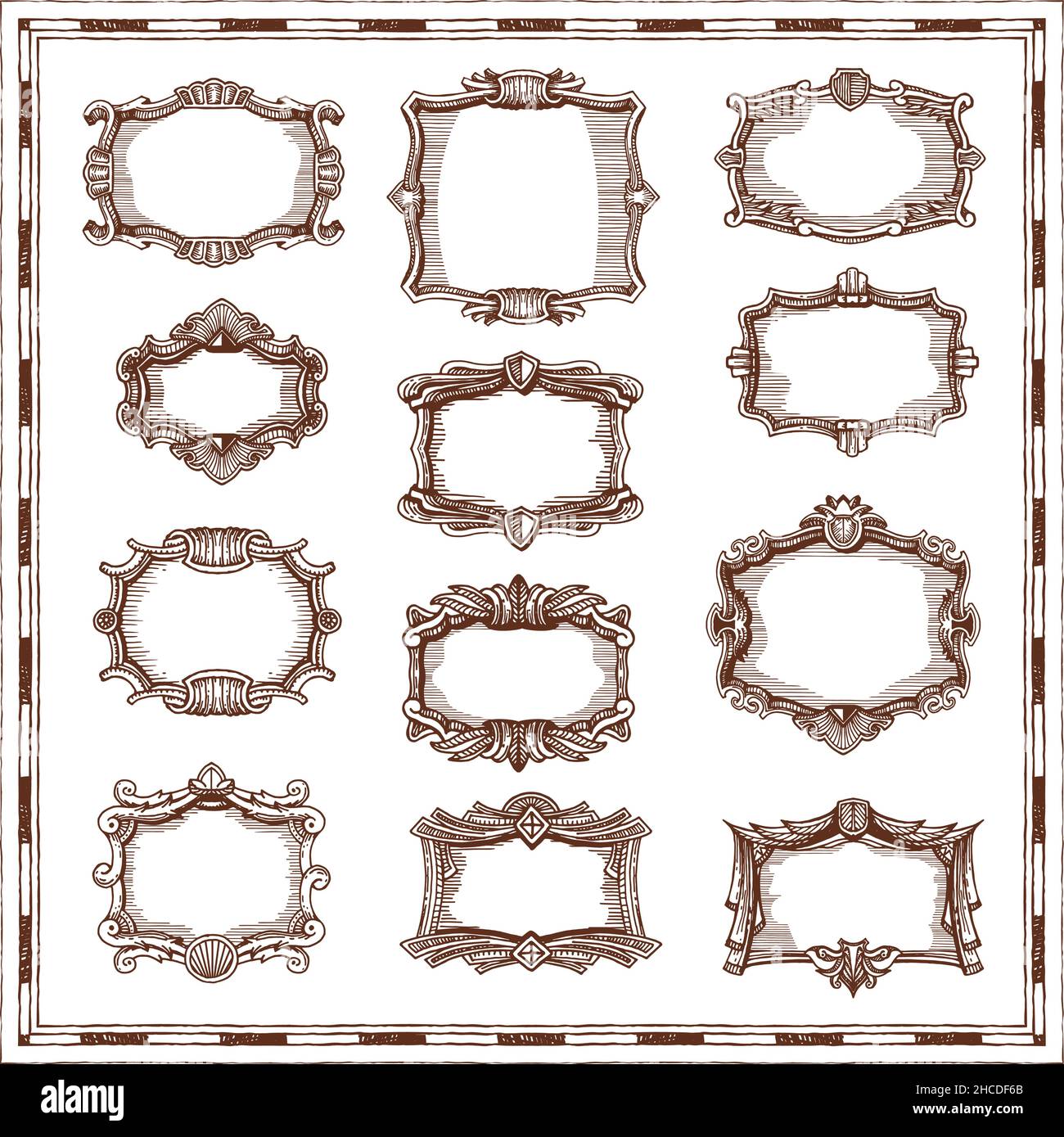 Vintage frames and borders. Photo, map, scrapbooking boders. Sketch ...