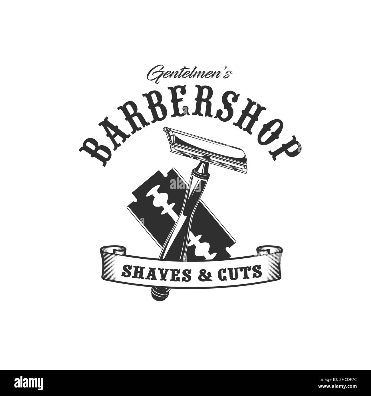 Barbershop razor and blade vector icon of barber shop and gentleman ...