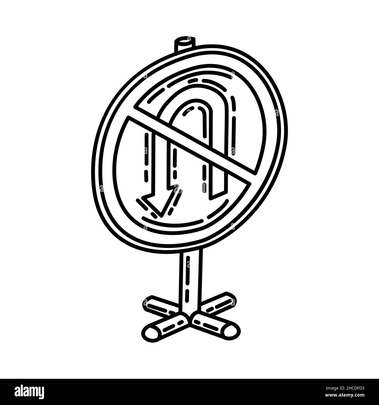 No U-Turn Part of Mandatory and Prohibitory Traffic Signs Hand Drawn Icon Set Vector Stock ...