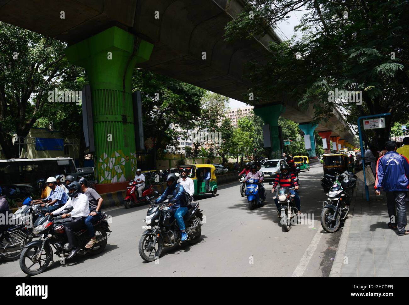 Motorbike traffic on Mahatma Gandhi road in Bangalore, India Stock ...