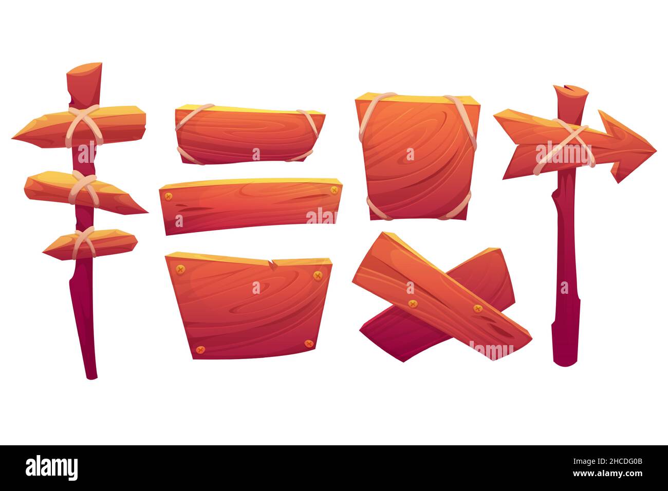 Wooden signboards, plank and pointers on post. Vector cartoon set of ...