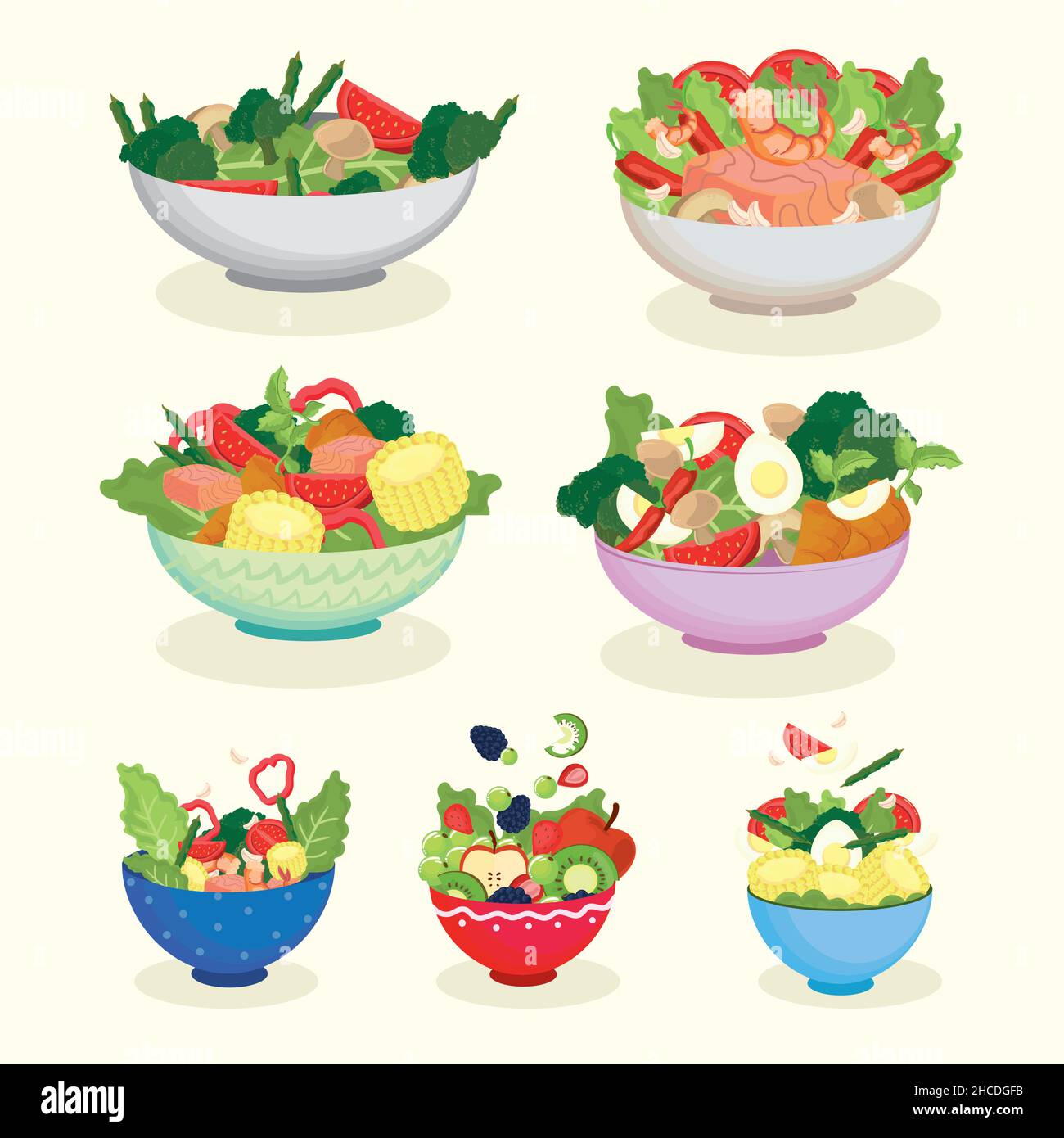 set of seven health food bowls Stock Vector Image & Art - Alamy