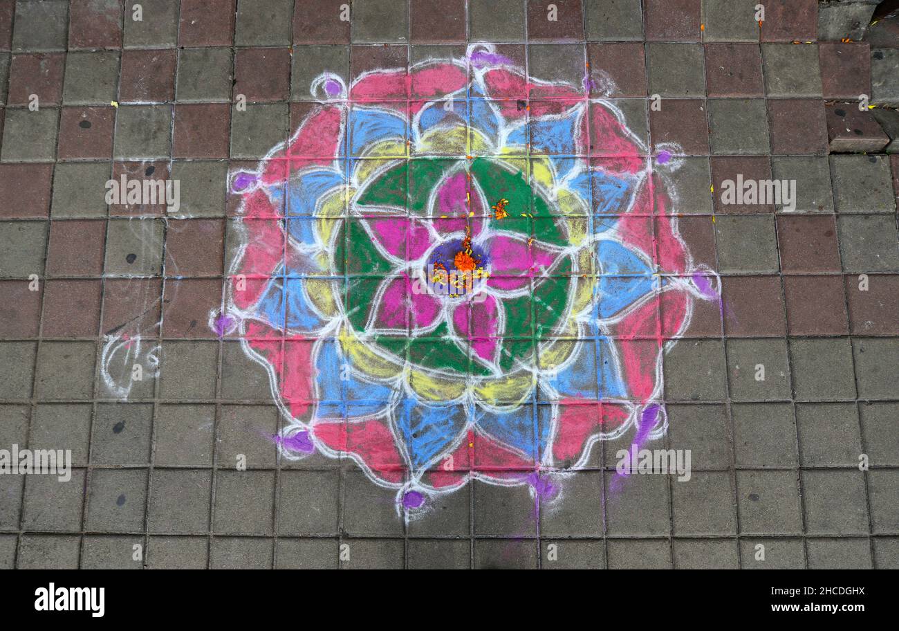 A colorful Rangoli in front of house in Bangalore, India Stock Photo ...