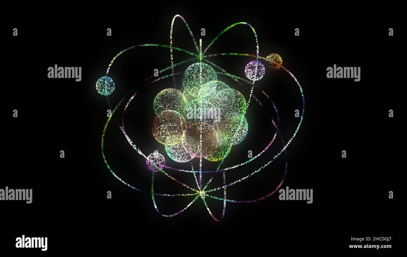 Atomic Structure of Particle on Black Background Stock Photo - Alamy