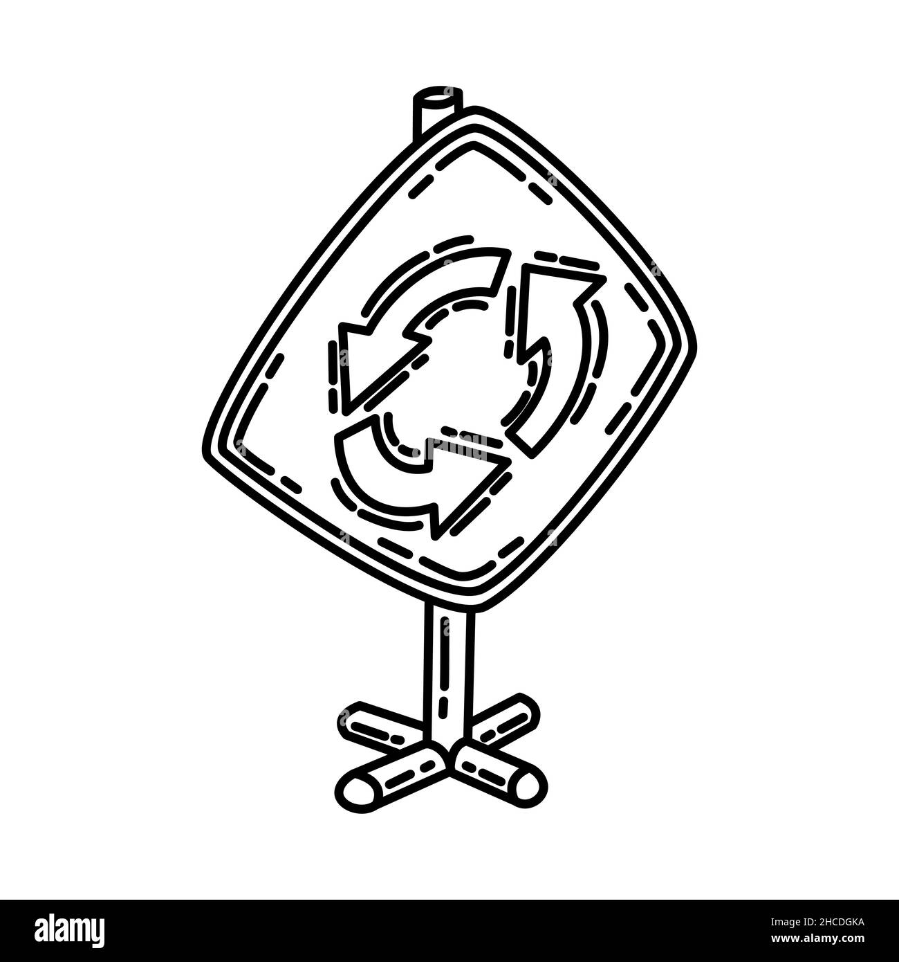 Circular Intersection Part of Warning Yellow Road Sign Hand Drawn Icon ...