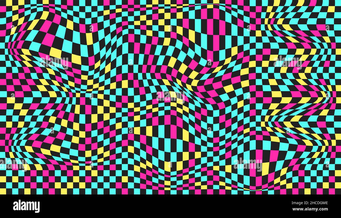 Distorted surface. Chess background with distortion. Optical illusion ...