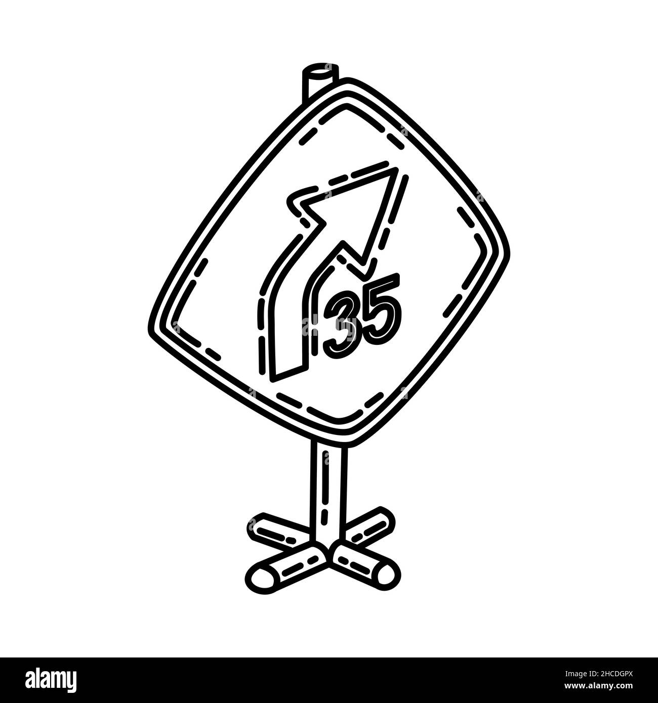 Curve with Advisory Speed Part of Warning Yellow Road Sign Hand Drawn ...