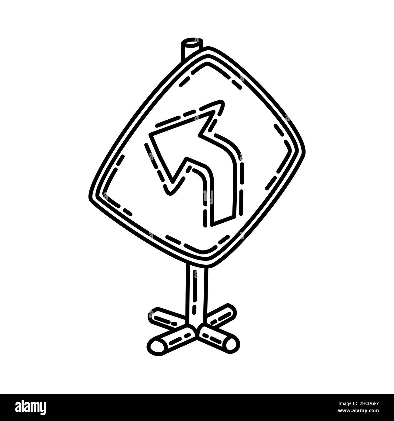 Curve Part of Warning Yellow Road Sign Hand Drawn Icon Set Vector Stock ...