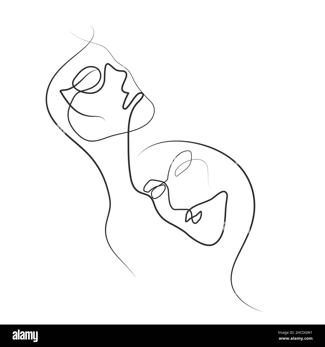Two woman drawing one continuous line. Stylized faces of girls ...