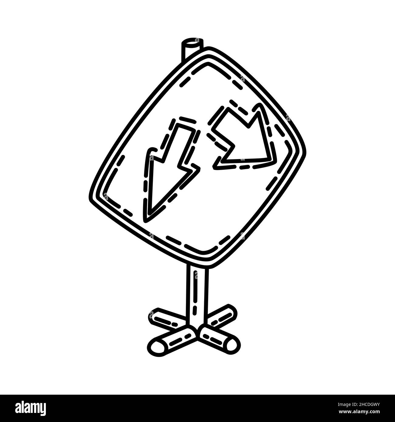 Double Arrow Part of Warning Yellow Road Sign Hand Drawn Icon Set ...