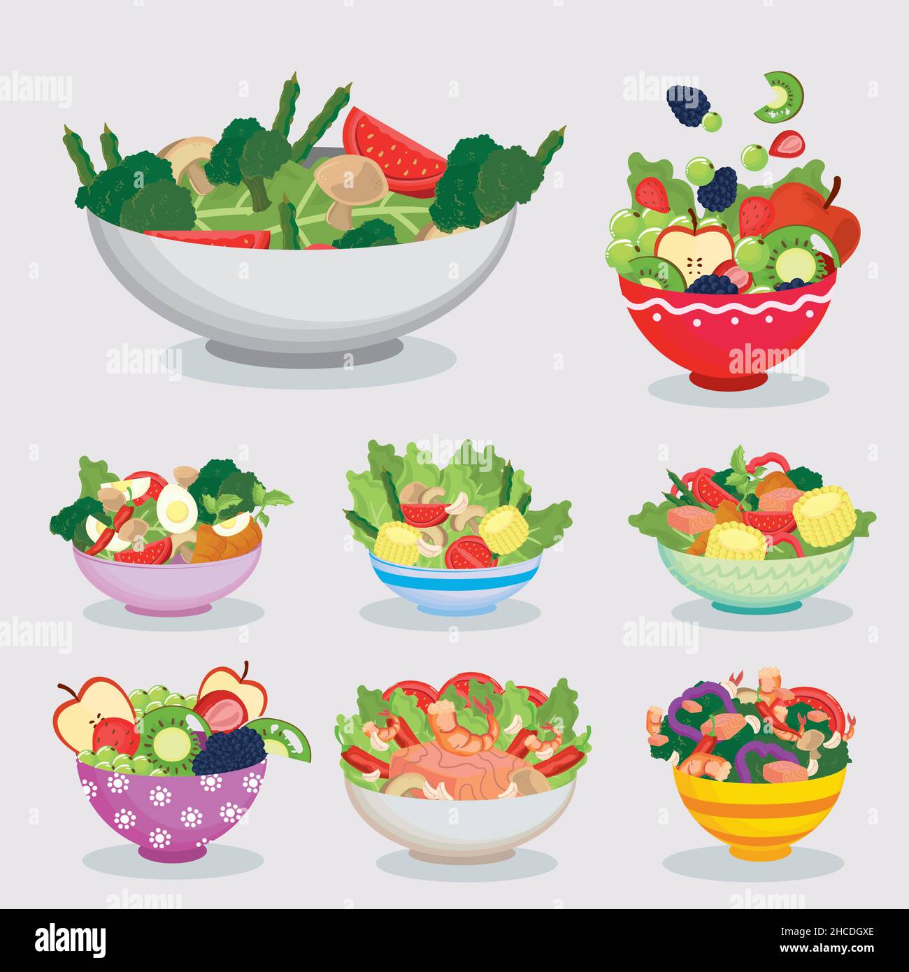 set of eight healthy food bowls Stock Vector Image & Art - Alamy