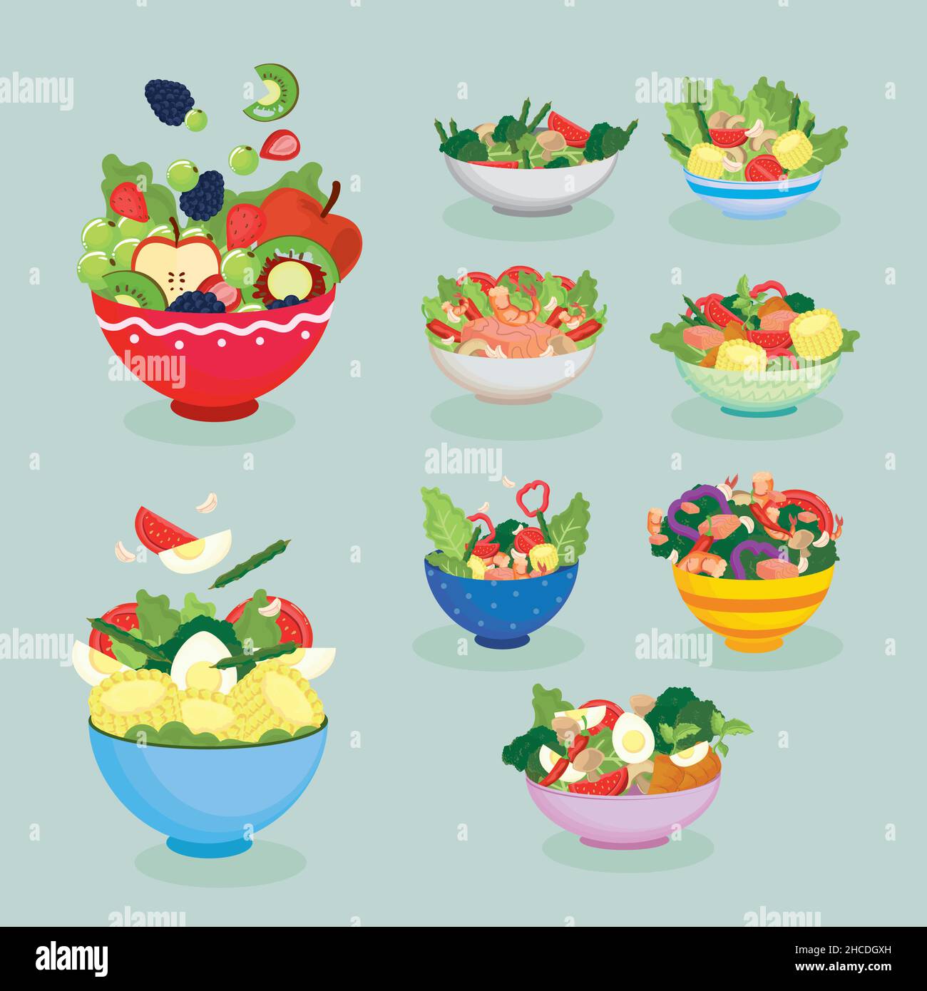 set of nine healthy food bowls Stock Vector Image & Art - Alamy