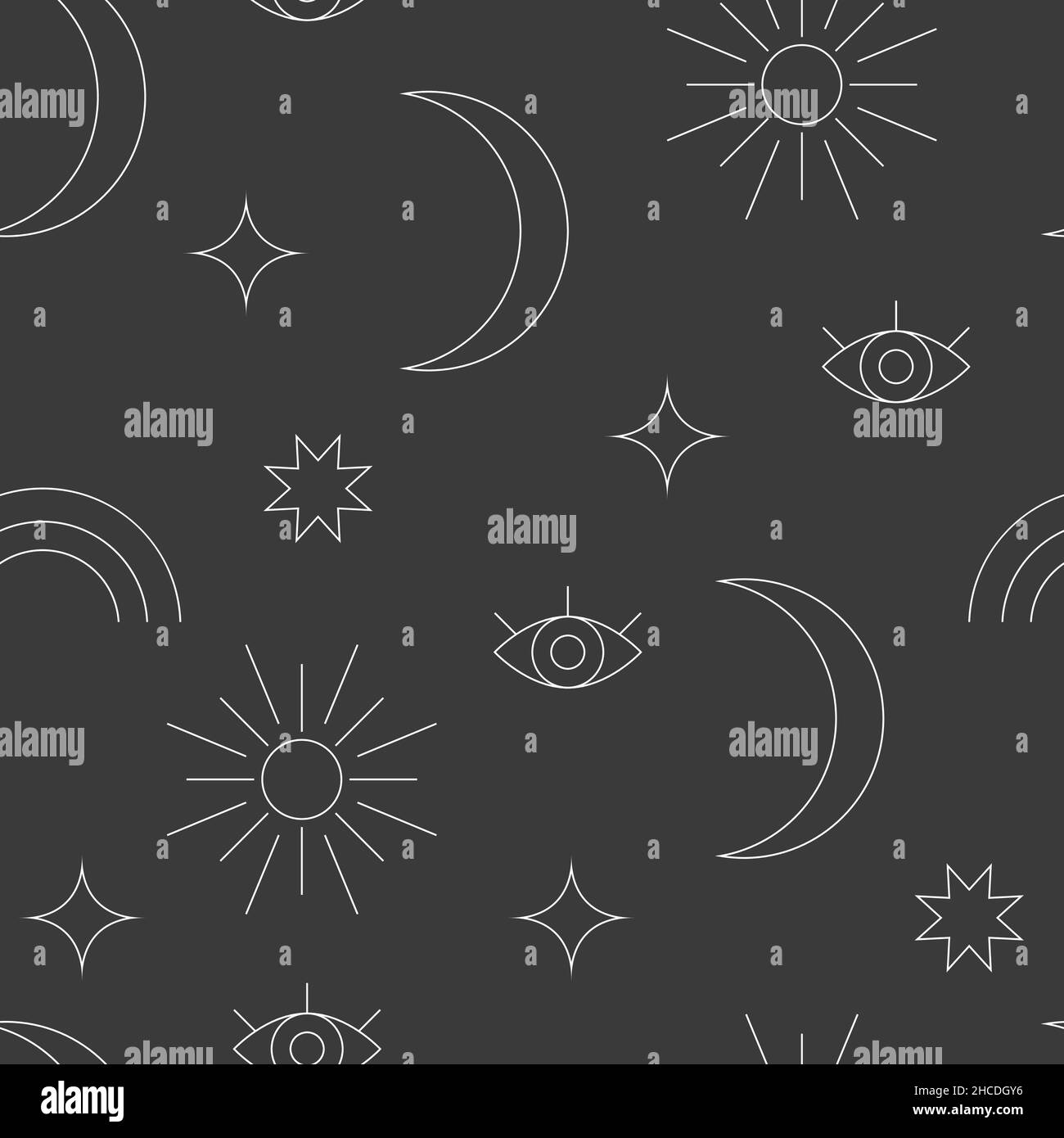 Boho style seamless pattern. Bohemian background with line moon, star ...
