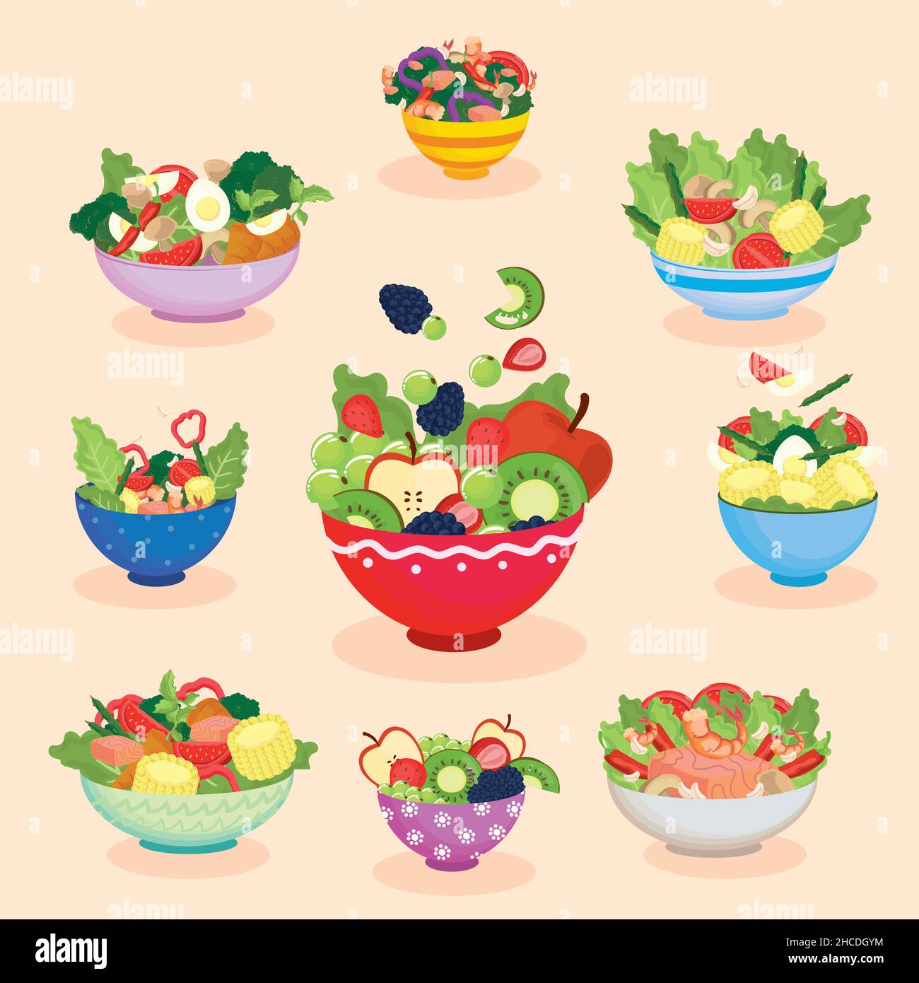 set of healthy food bowls Stock Vector Image & Art - Alamy