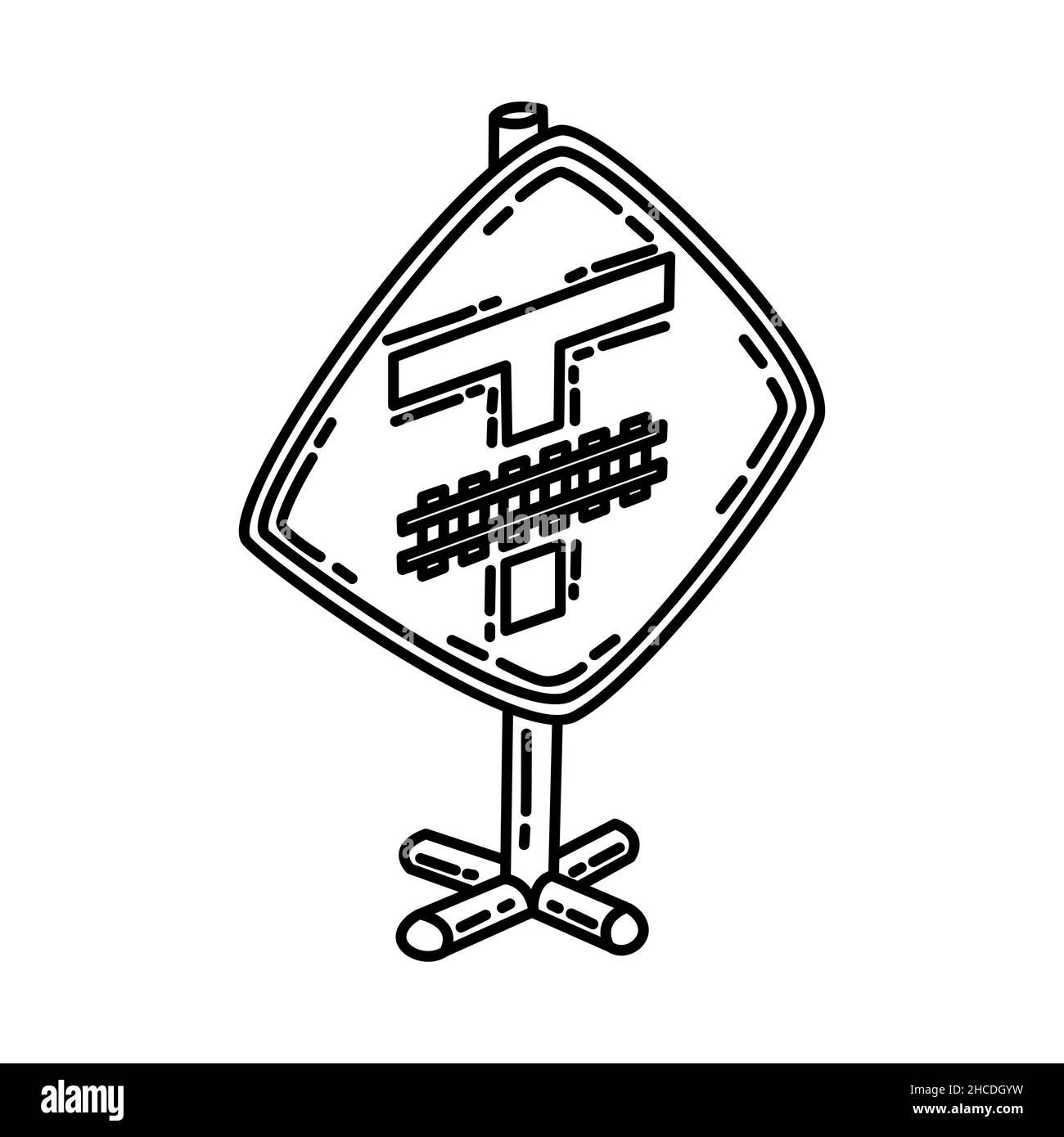 Parallel Railroad Crossing Part of Warning Yellow Road Sign Hand Drawn ...