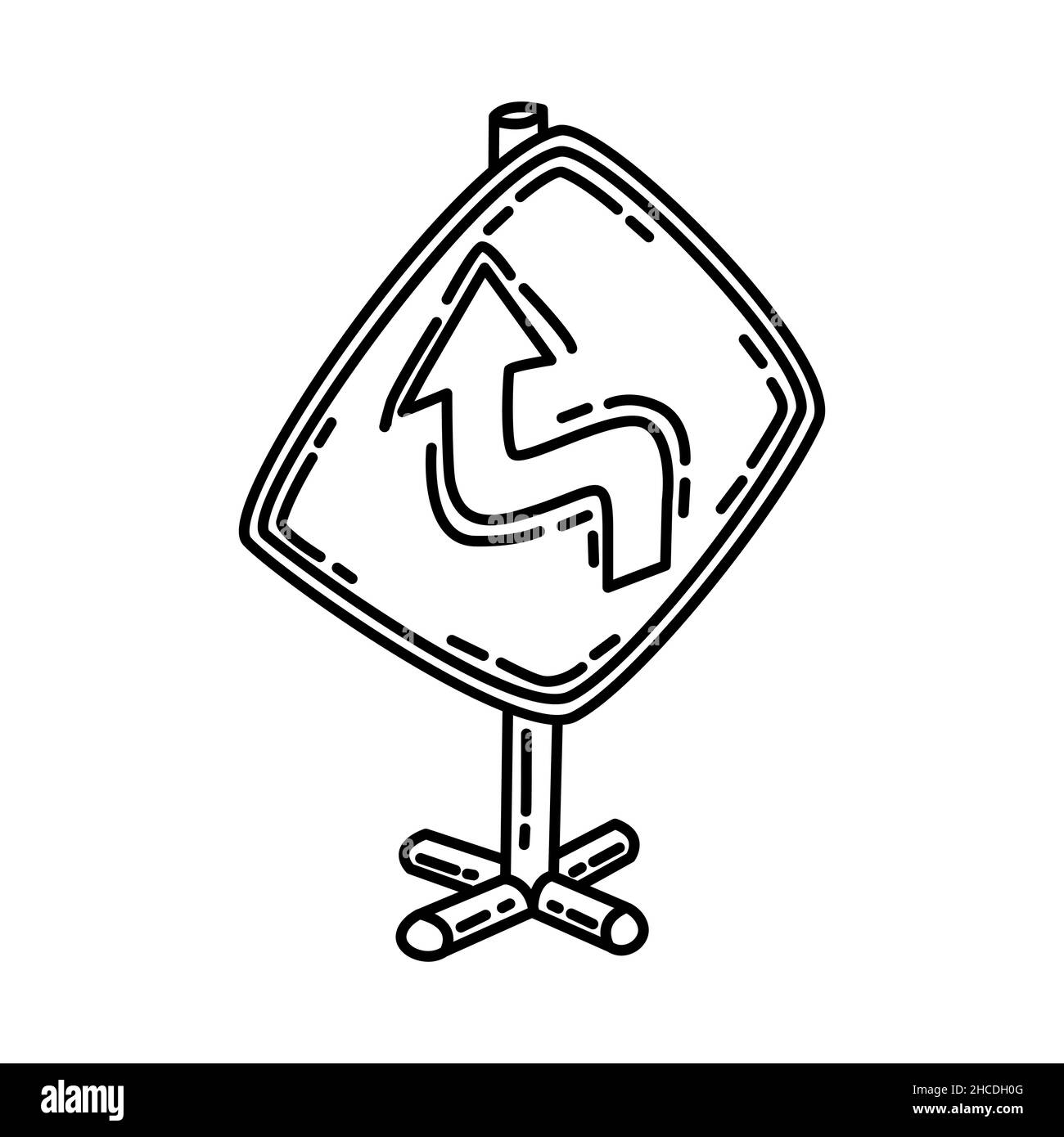 Reverse Turn Part of Warning Yellow Road Sign Hand Drawn Icon Set Vector Stock Vector Image ...