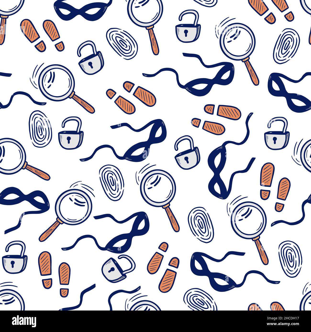 Detective seamless pattern. Hand drawn sketch doodle style crime ...