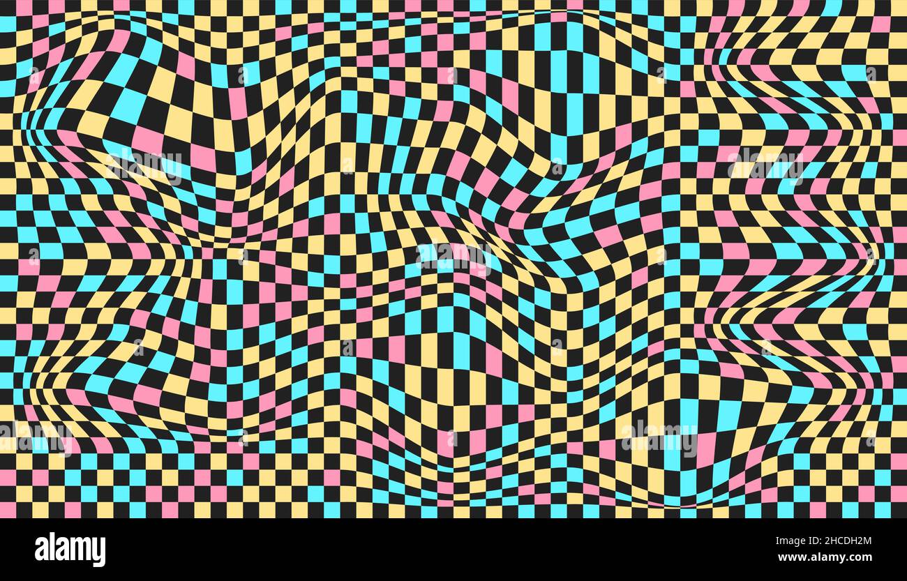 Distorted surface. Chess background with distortion. Optical illusion ...