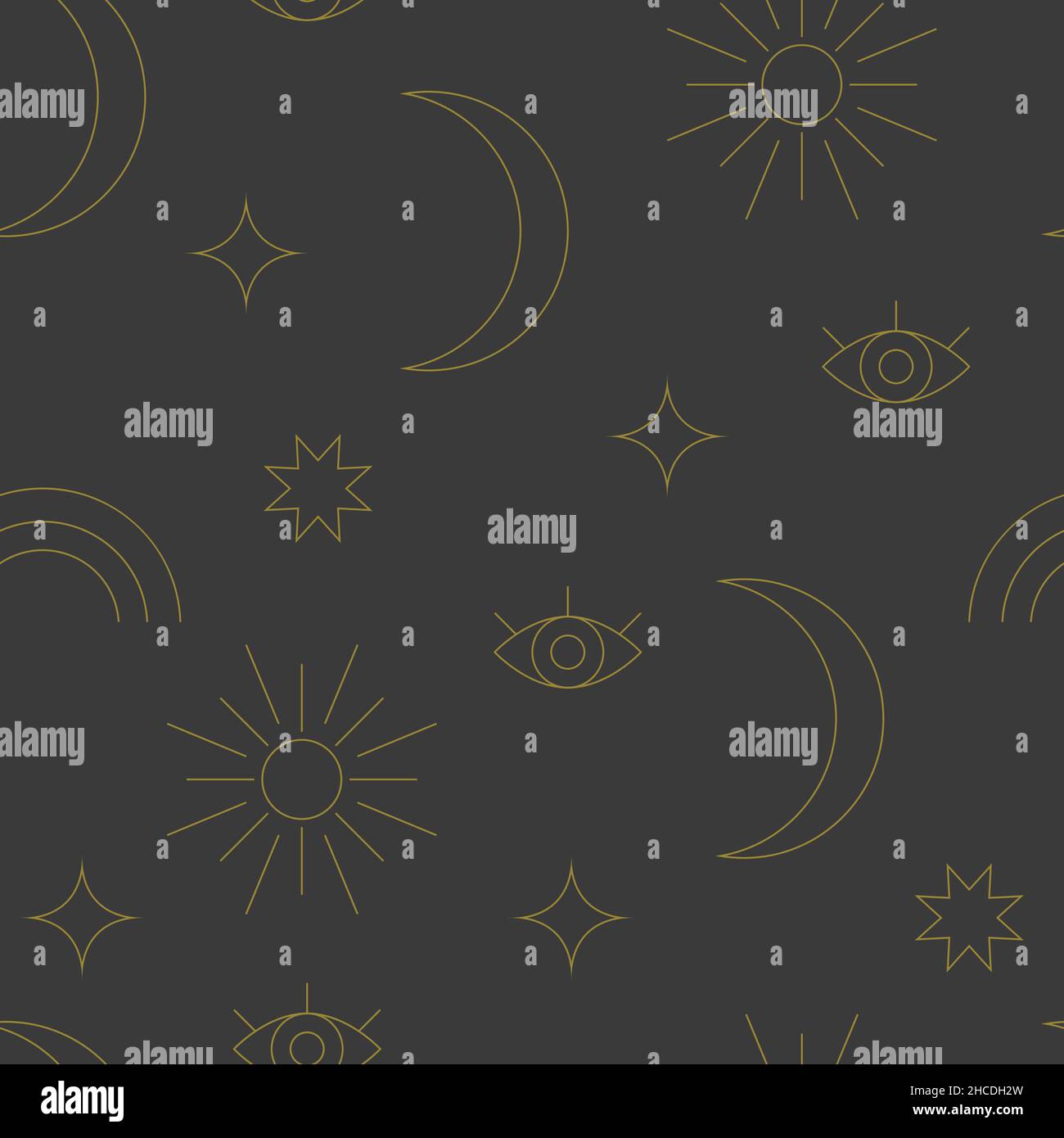 Boho style seamless pattern. Bohemian background with line moon, star ...