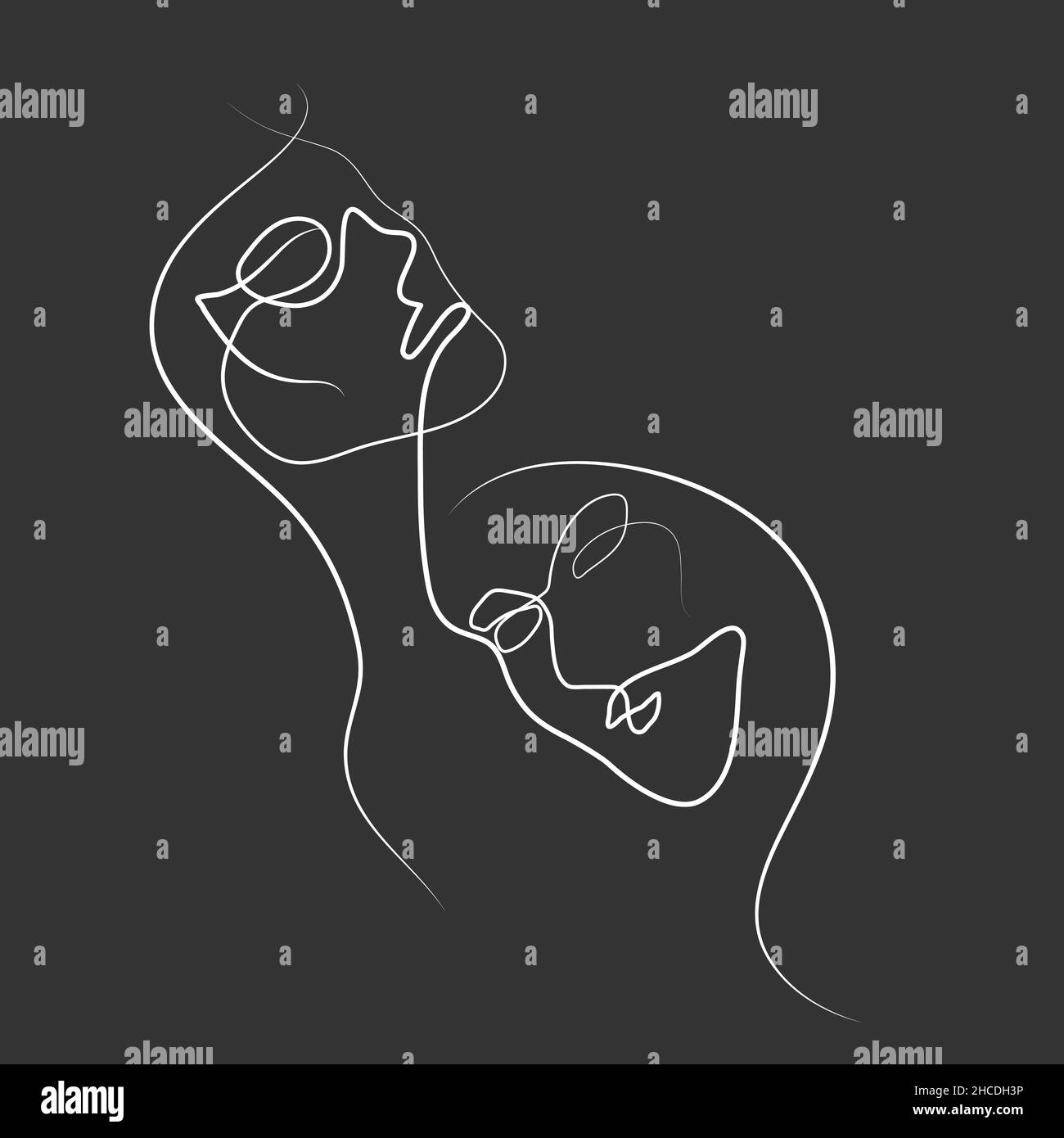 Two woman drawing one continuous line. Stylized faces of girls ...