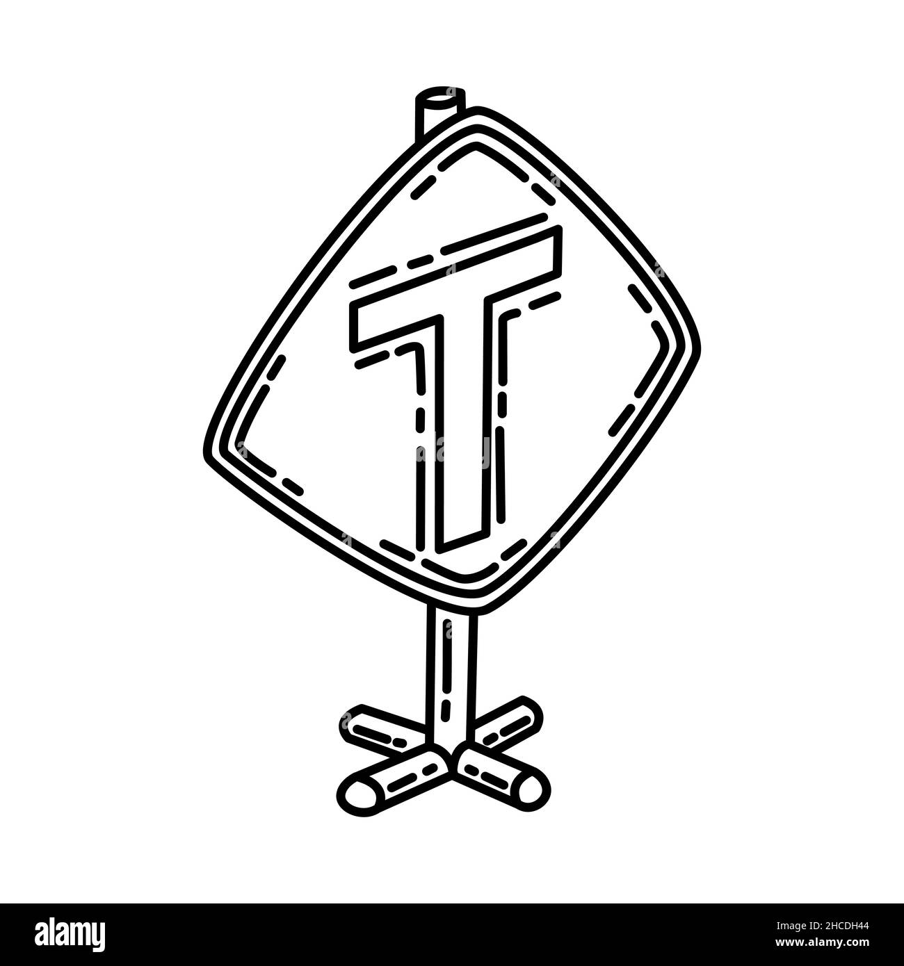 T Intersection Part of Warning Yellow Road Sign Hand Drawn Icon Set ...