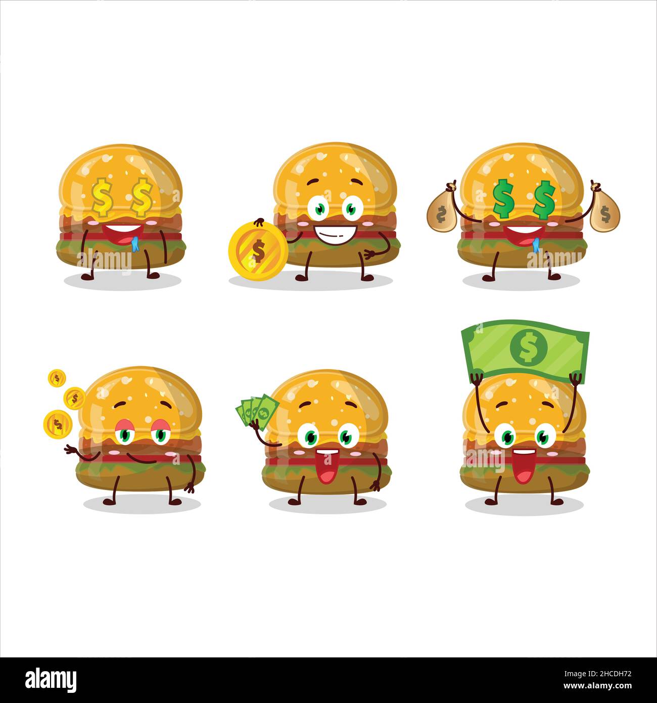 Hamburger gummy candy cartoon character with cute emoticon bring money ...