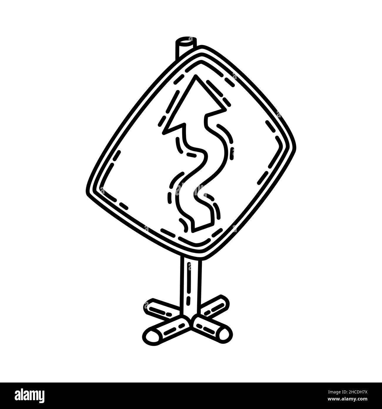 Winding Road Part of Warning Yellow Road Sign Hand Drawn Icon Set ...