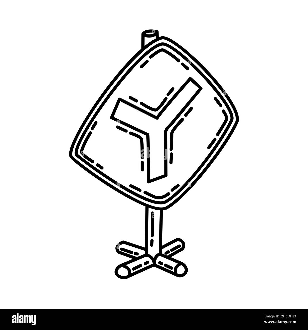 Y Intersection Part of Warning Yellow Road Sign Hand Drawn Icon Set ...