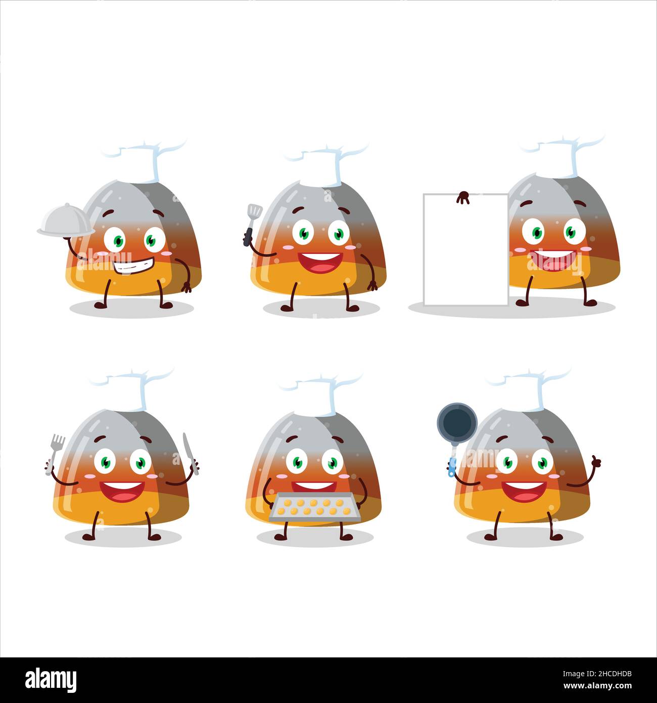 Cartoon character of gummy corn with various chef emoticons. Vector ...