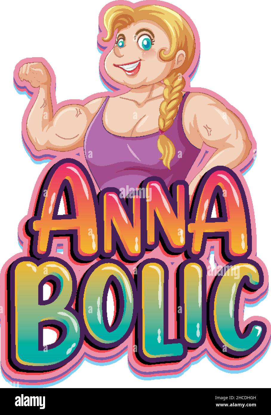 Muscular girl cartoon character sticker illustration Stock Vector Image ...