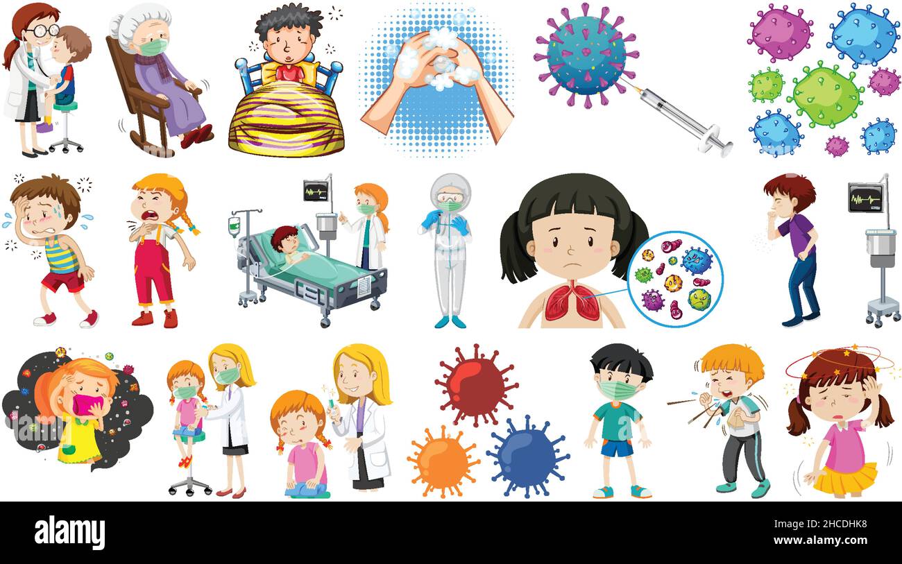 Set of sick people with different symptoms illustration Stock Vector ...