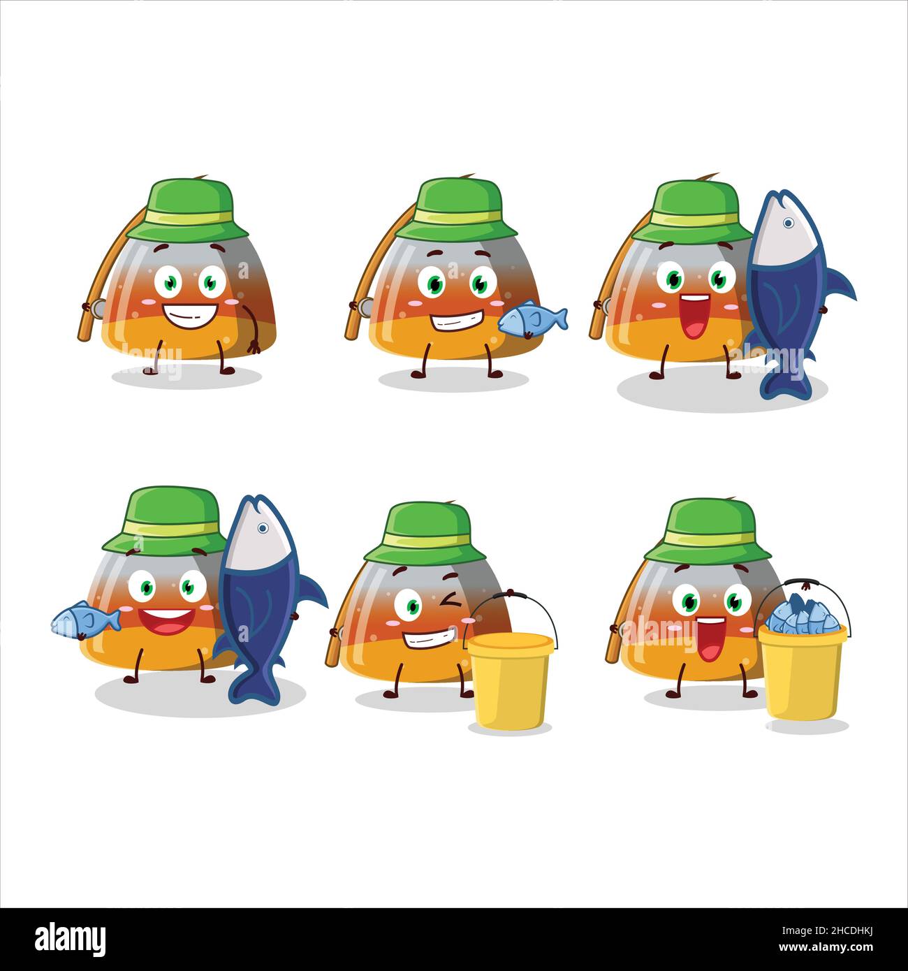A fisherman gummy corn cartoon picture catch a big fish. Vector ...
