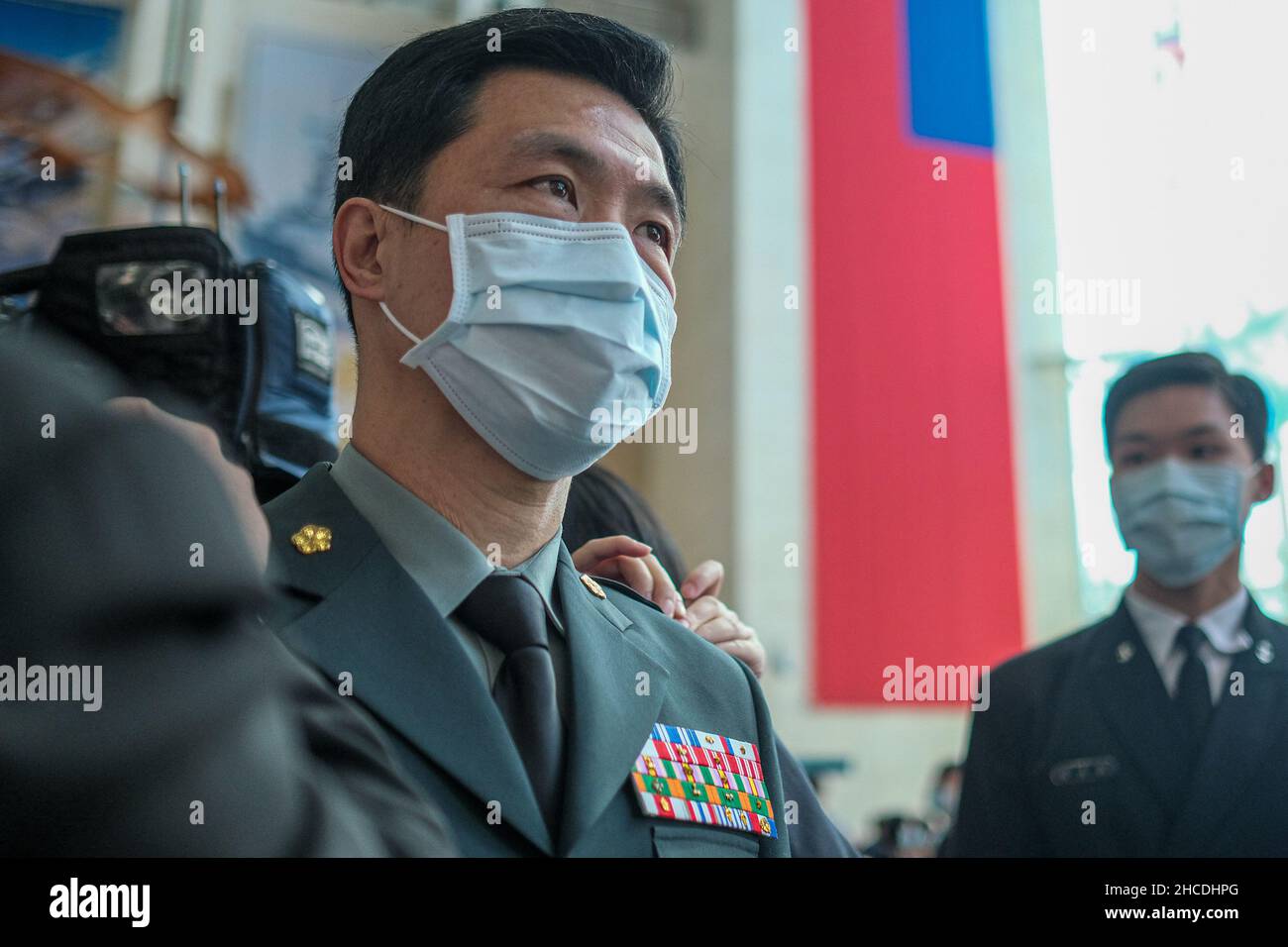 Taipei, Taiwan. 28th Dec, 2021. A newly promoted Taiwanese military ...
