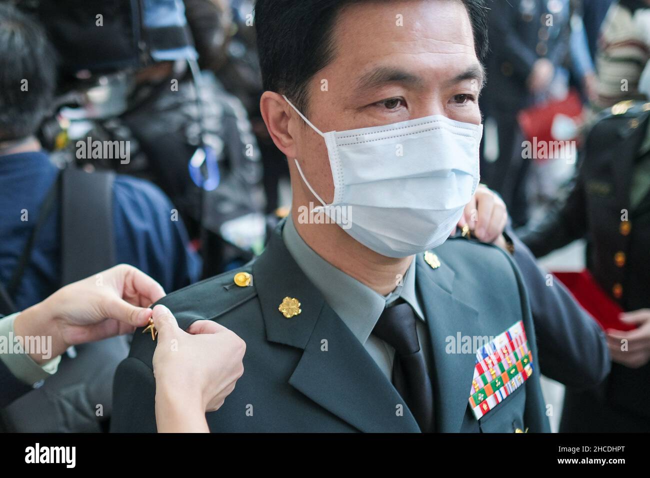 Taipei, Taiwan. 28th Dec, 2021. A newly promoted Taiwanese military ...