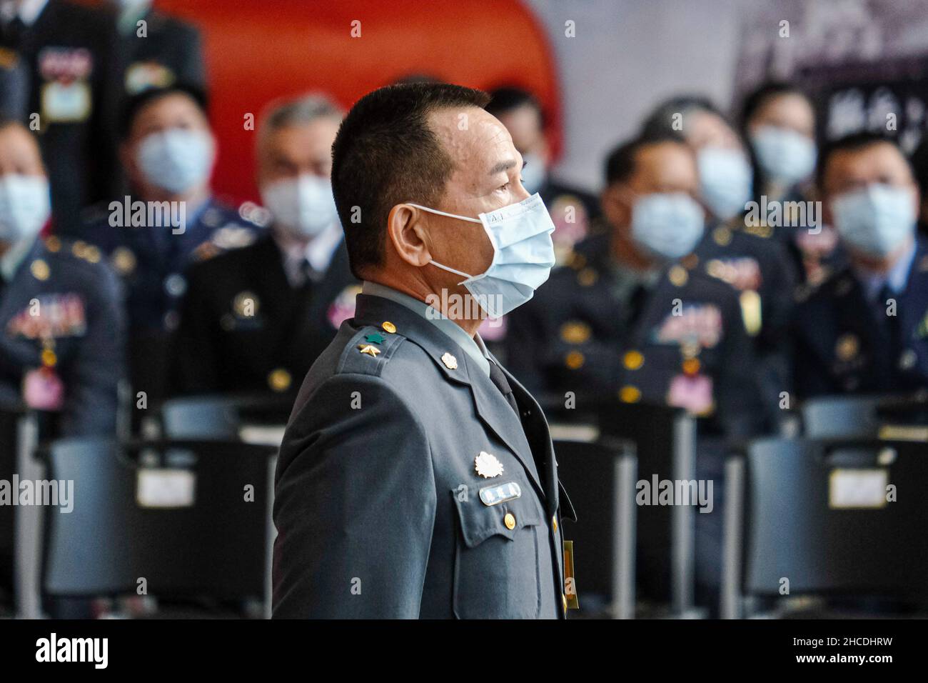 Newly promoted Taiwanese military generals and officers seen during their promotion ceremony at ...