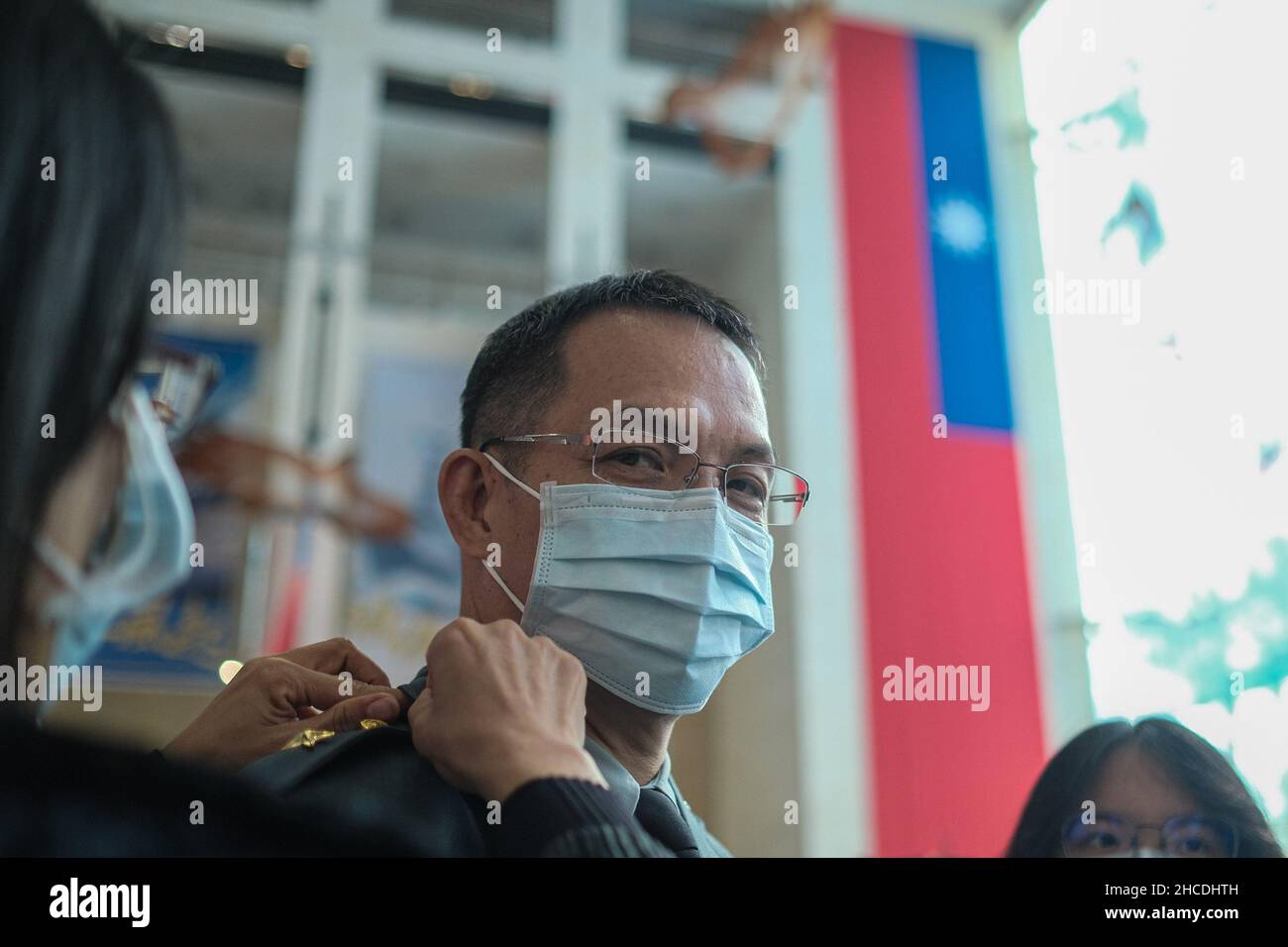 A newly promoted Taiwanese military general is seen during his promotion ceremony at the ...