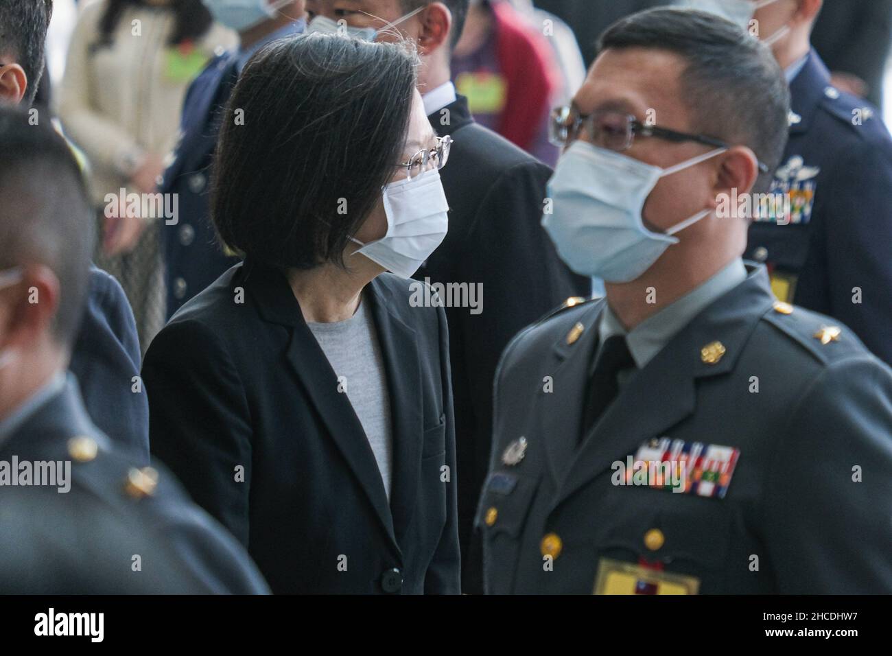 Taipei, Taiwan. 28th Dec, 2021. Taiwanese President Tsai Ing-wen (L) is ...