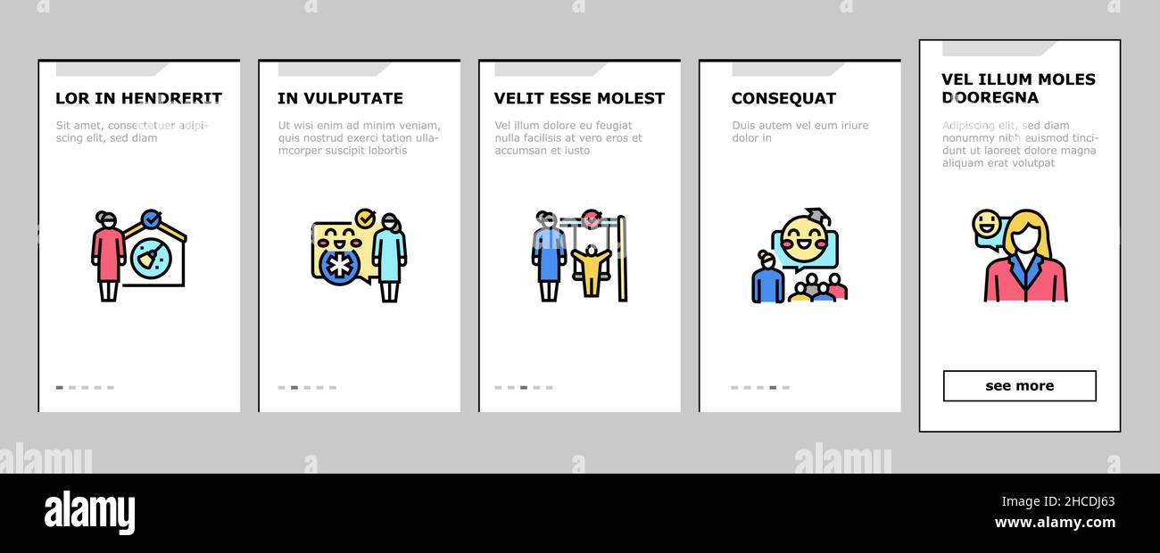Baby Sitting Work Occupation Onboarding Icons Set Vector Stock Vector ...