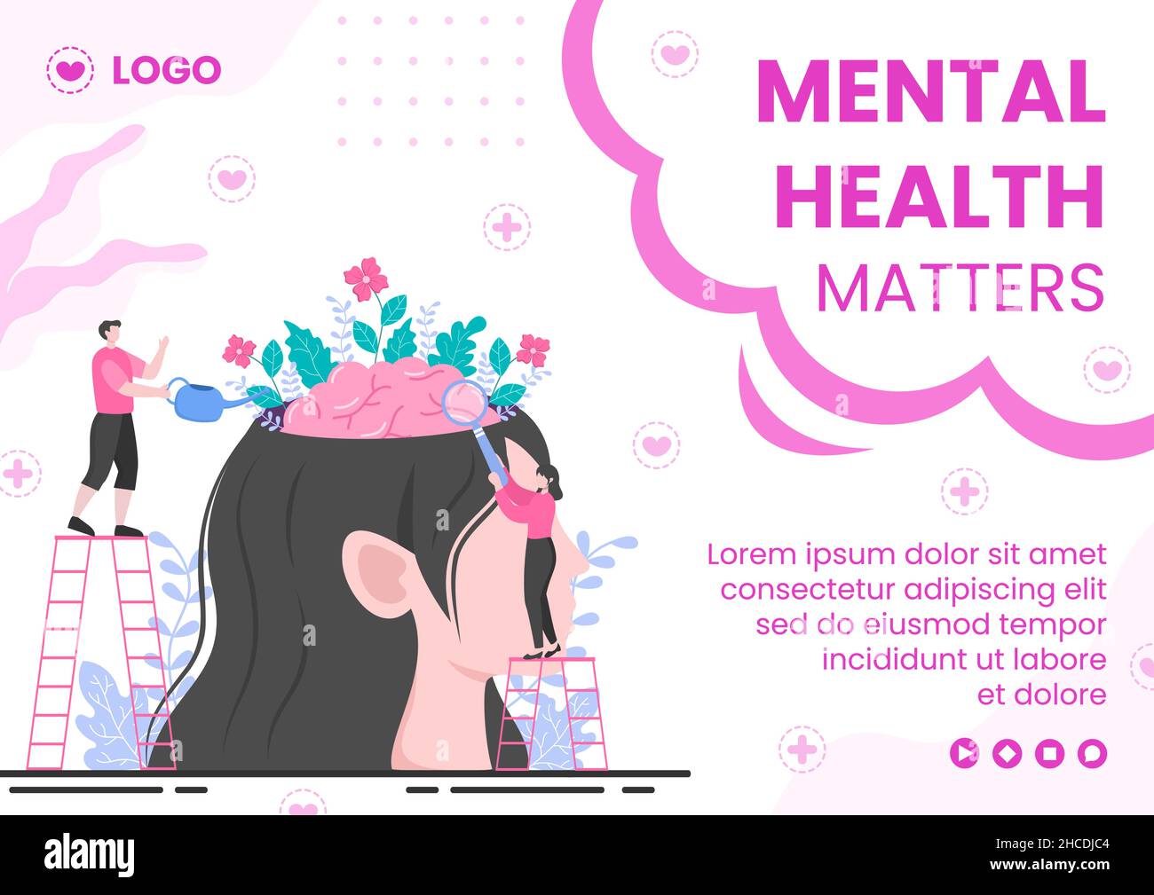 Mental Health Care Brochure Template Flat Design Illustration Editable ...
