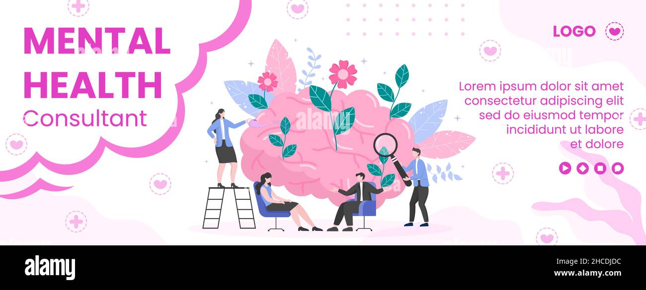 Mental Health Care Cover Template Flat Design Illustration Editable of ...