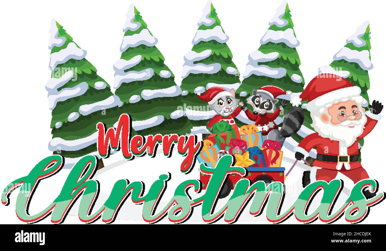 Merry Christmas text design with Santa Claus cartoon illustration Stock ...