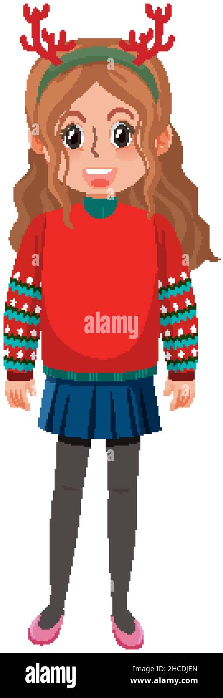 A girl wearing winter christmas outfits illustration Stock Vector Image ...