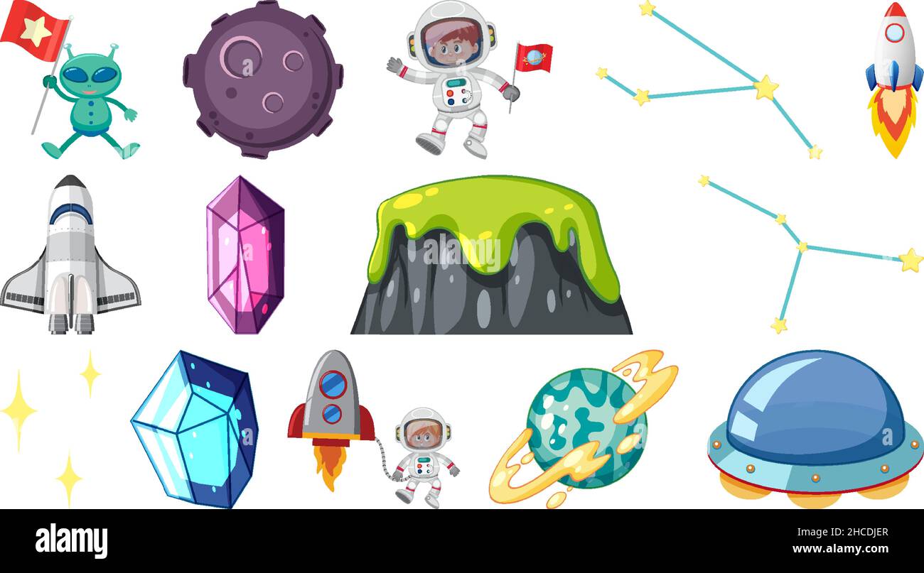 Set of isolated fantasy space objects illustration Stock Vector Image ...