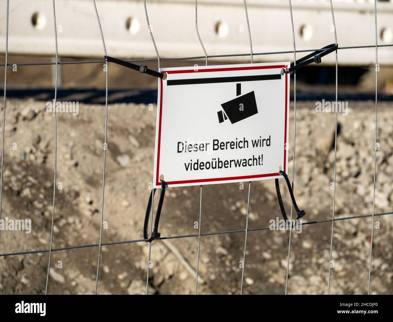 Sign with "This area is under video surveillance" textin German on a ...
