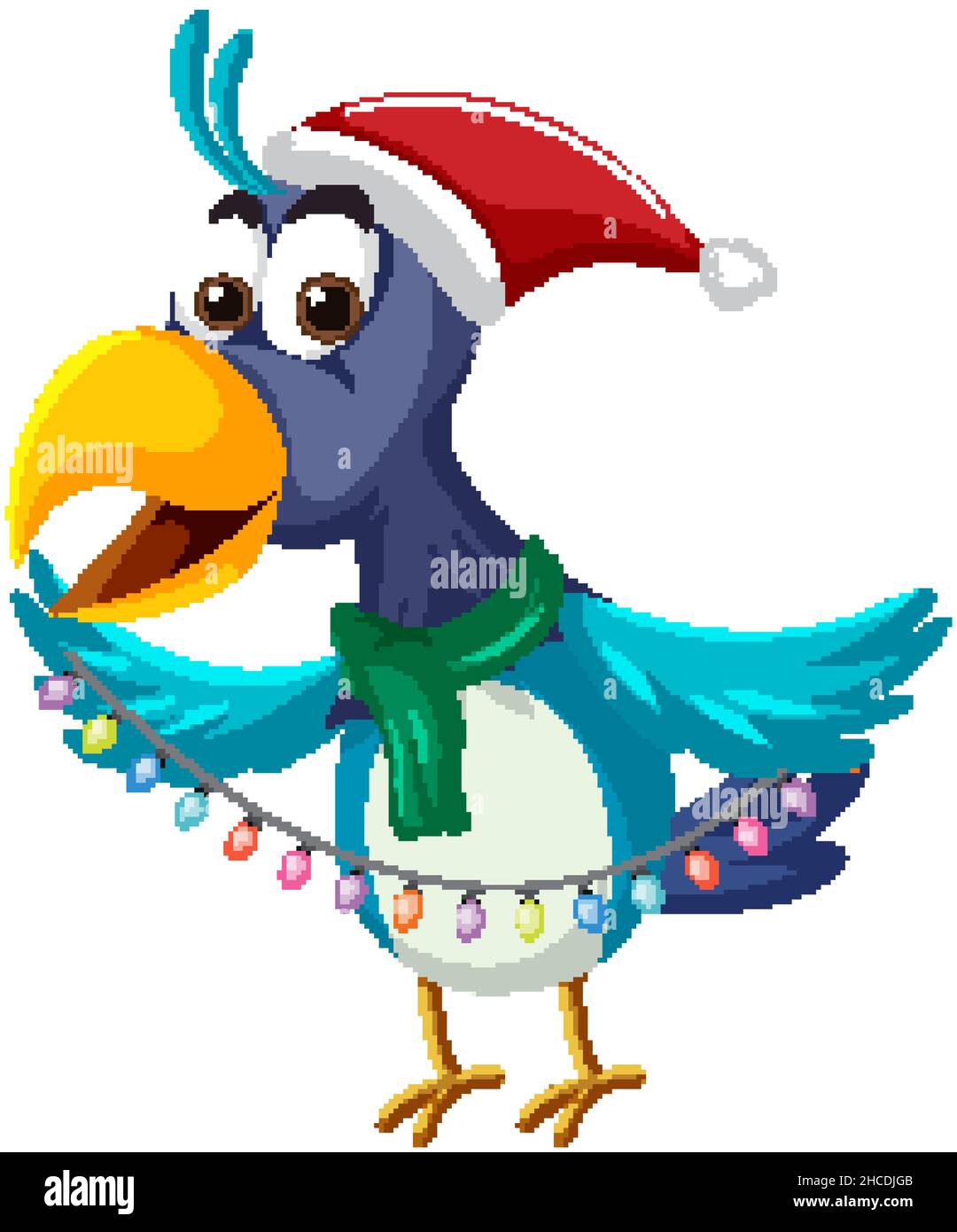 Blue bird wearing christmas hat cartoon character illustration Stock ...