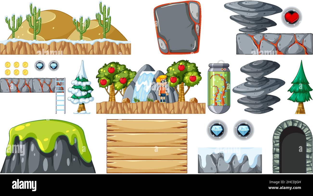 Set of isolated game objects and elements illustration Stock Vector ...